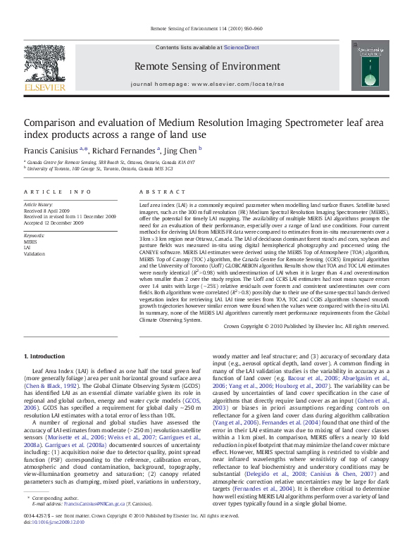 Pdf Spatial Enhancement Of Modis Leaf Area Index Using Regression