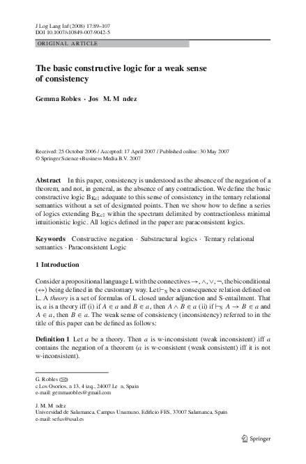 (PDF) The basic constructive logic for a weak sense of consistency
