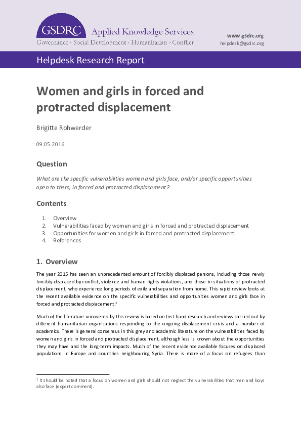 (PDF) Women and girls in forced and protracted displacement