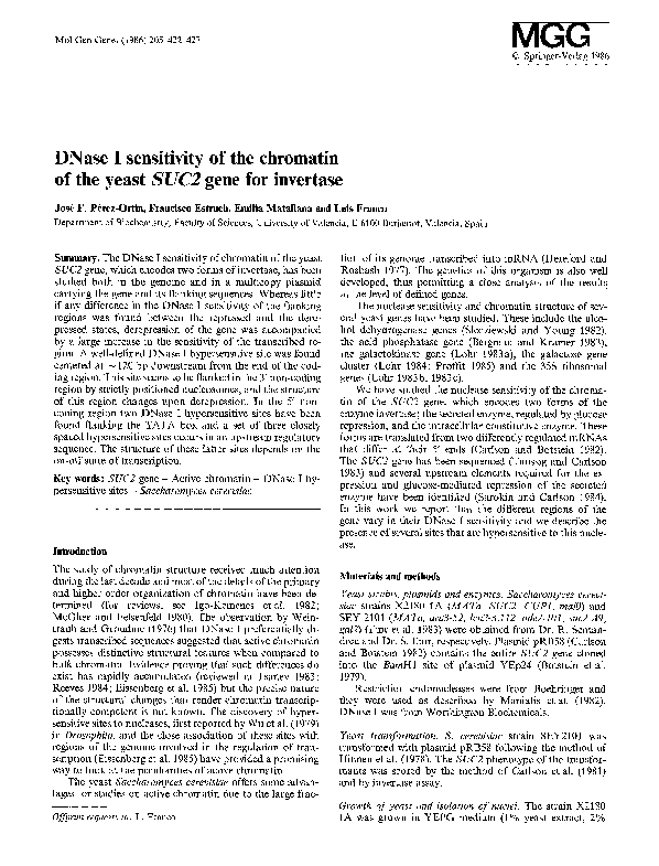 (PDF) DNase I sensitivity of the chromatin of the yeast SUC2 gene for ...
