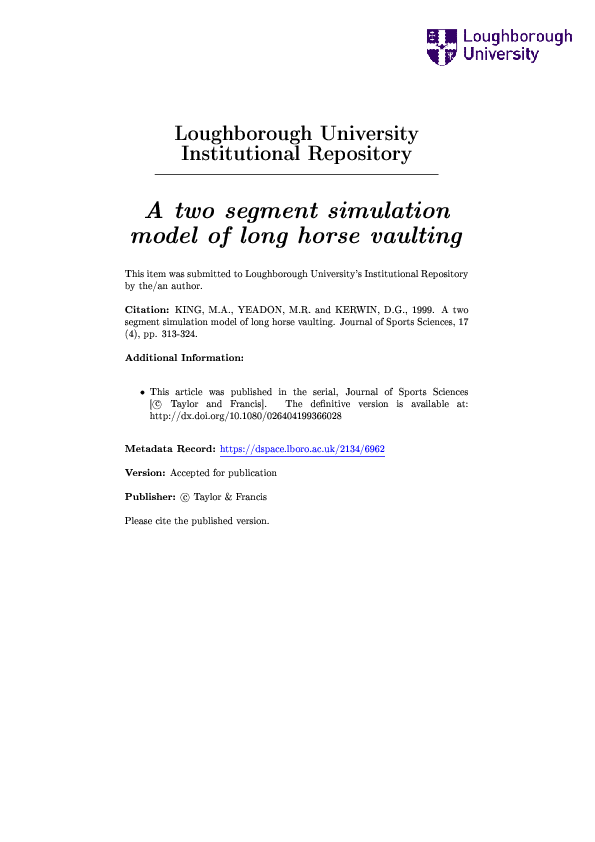 (PDF) A two-segment simulation model of long horse vaulting