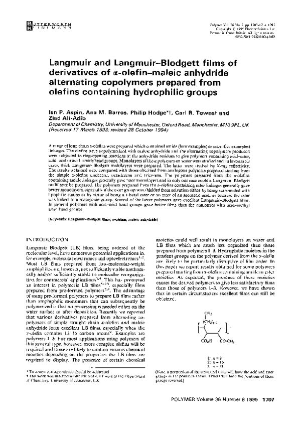 (PDF) Langmuir and Langmuir—Blodgett films of derivatives of α-olefin—maleic anhydride ...