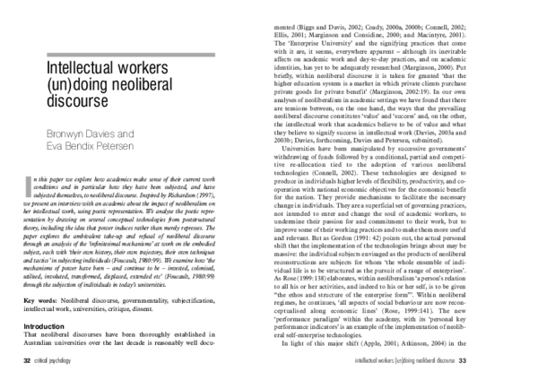 (PDF) Intellectual workers (un) doing neoliberal discourse