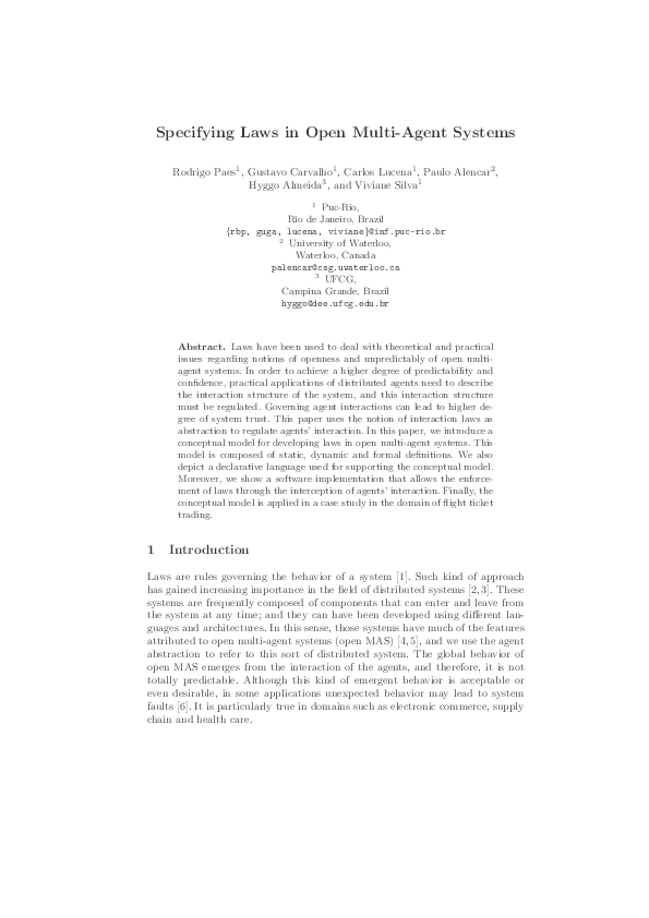 (PDF) Specifying Laws in Open Multi-Agent Systems