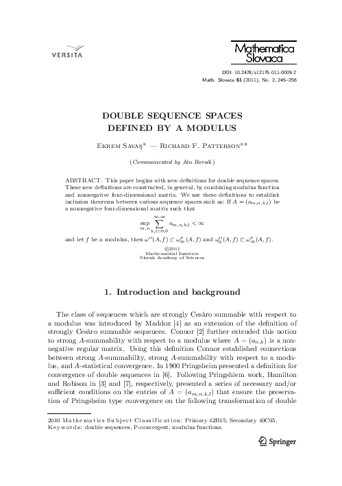 (PDF) Double sequence spaces defined by a modulus