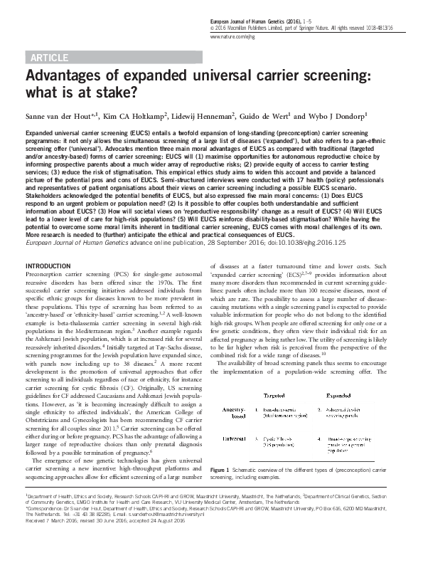 (PDF) Advantages of expanded universal carrier screening: what is at stake?