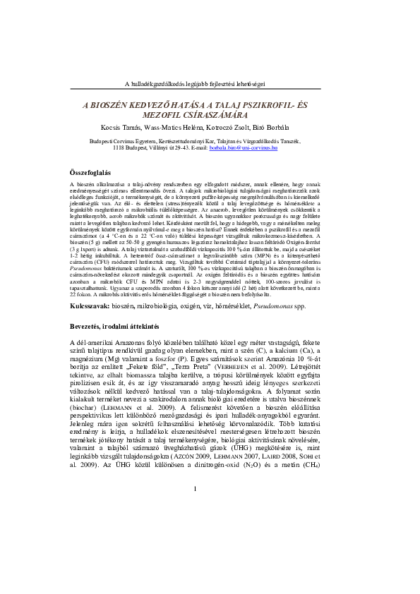 (PDF) A BIOSZÉN KEDVEZŐ HATÁSA A TALAJ PSZIKROFIL- ÉS MEZOFIL ...