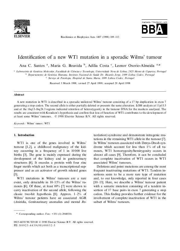 (PDF) Identification of a new WT1 mutation in a sporadic Wilms’ tumour