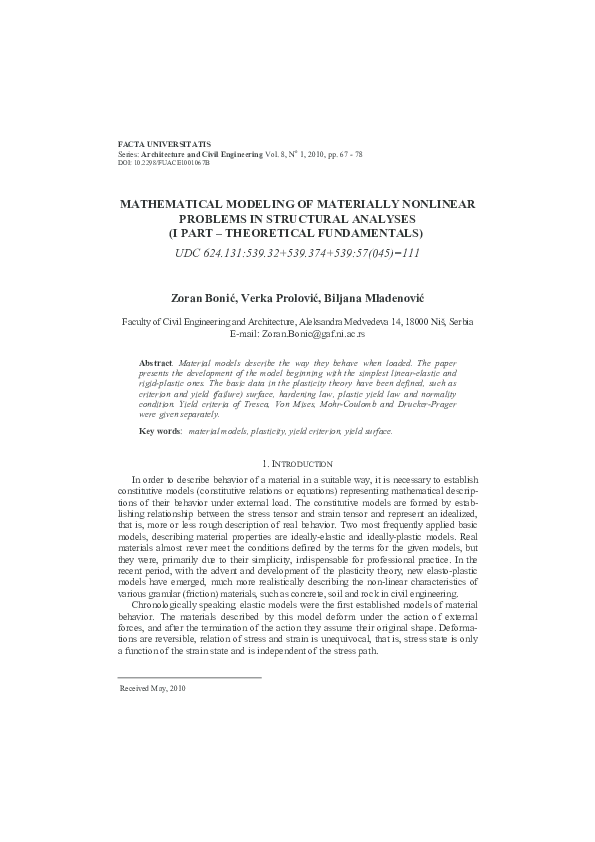(PDF) Mathematical modeling of materially nonlinear problems in structural analyses, Part I ...