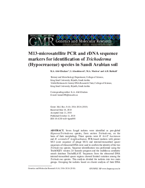(PDF) M13-microsatellite PCR and rDNA sequence markers for ...