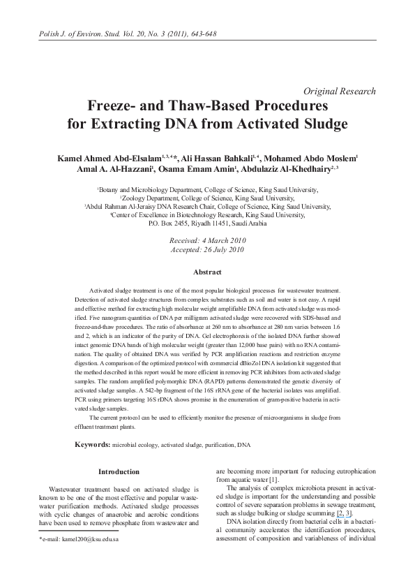 (PDF) Freeze- and Thaw-Based Procedures for Extracting DNA from ...