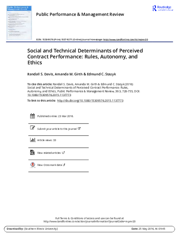 Pdf Social And Technical Determinants Of Perceived Contract Performance Rules Autonomy And