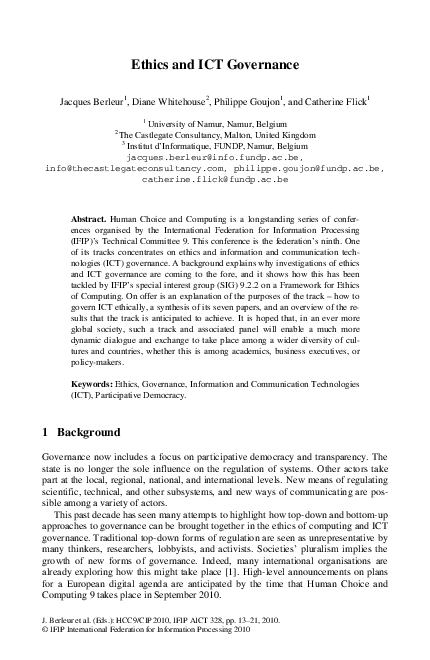 (PDF) Ethics and ICT Governance