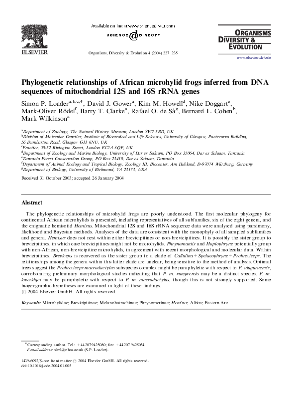 (PDF) A mitochondrial DNA phylogeny of African clawed frogs: phylogeography and implications for ...