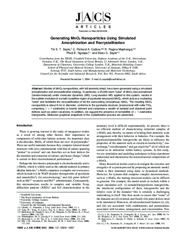 (PDF) Generating MnO 2 Nanoparticles Using Simulated Amorphization and ...
