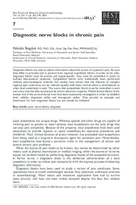 (PDF) Diagnostic nerve blocks in chronic pain