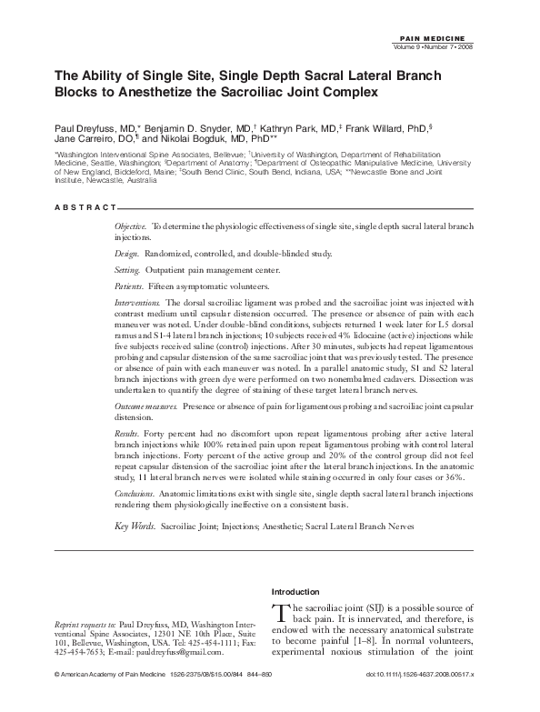 (PDF) The Ability of Single Site, Single Depth Sacral Lateral Branch ...