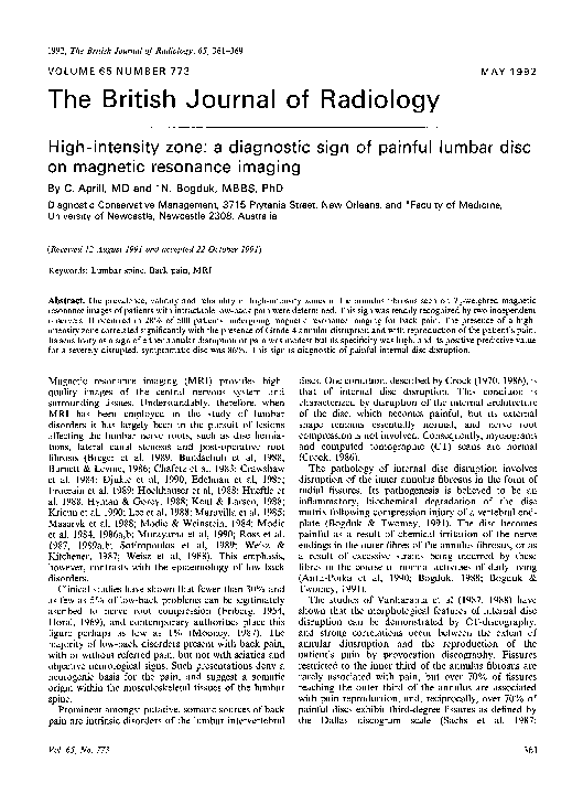 (PDF) High-intensity zone: a diagnostic sign of painful lumbar disc on ...