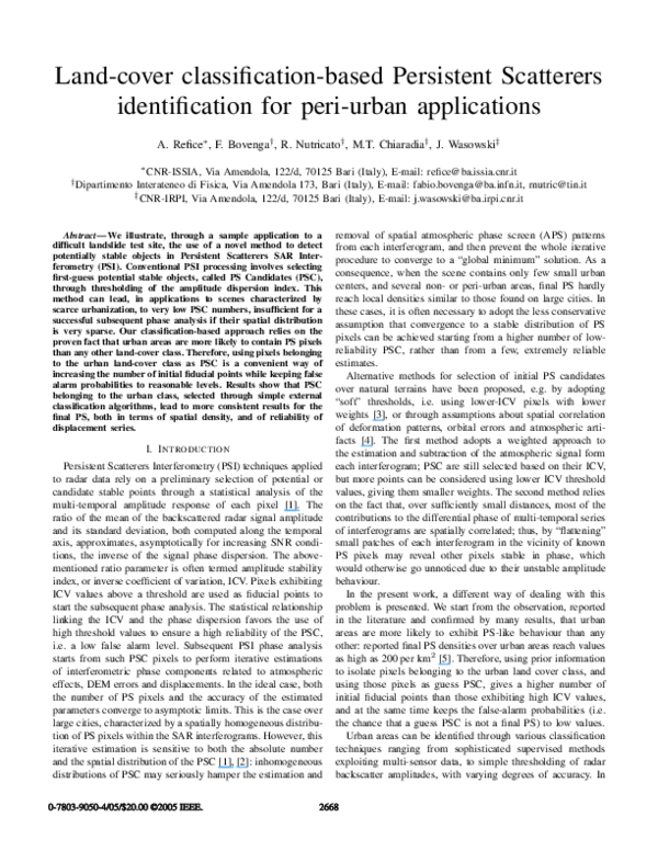 (PDF) Land-cover classification-based persistent scatterers identification for peri-urban ...