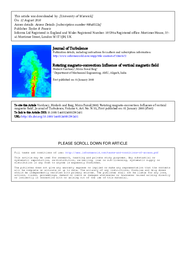 (PDF) Rotating magneto-convection: Influence of vertical magnetic field