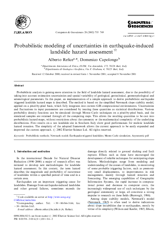 (PDF) Probabilistic modeling of uncertainties in earthquake-induced landslide hazard assessment