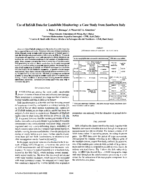 (PDF) Use of InSAR data for landslide monitoring: a case study from southern Italy | Alberto ...