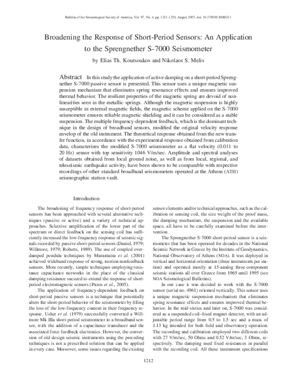 (PDF) Broadening the Response of Short-Period Sensors: An Application to the Sprengnether S-7000 ...