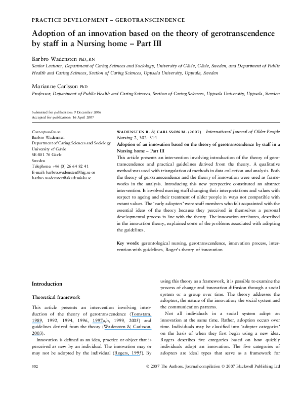 (PDF) Adoption of an innovation based on the theory of ...