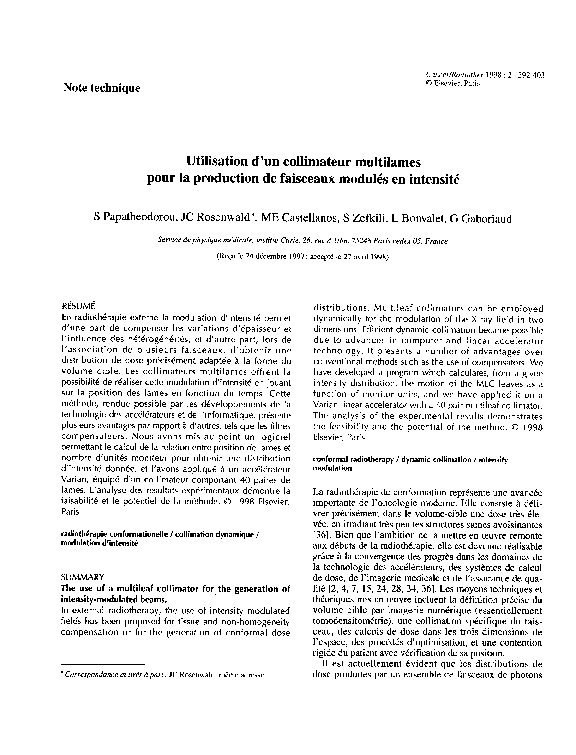 (PDF) Utilisation d'un collimateur multilames pour la production de ...