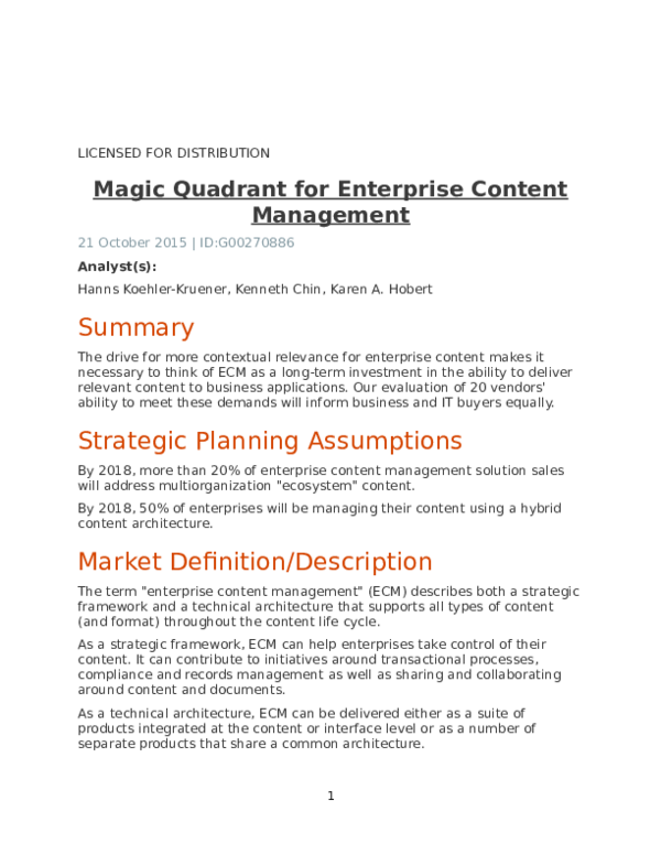 (DOC) Magic Quadrant for Enterprise Content Management