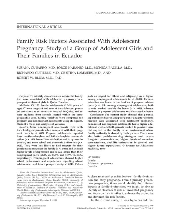 (PDF) Family risk factors associated with adolescent pregnancy: study ...