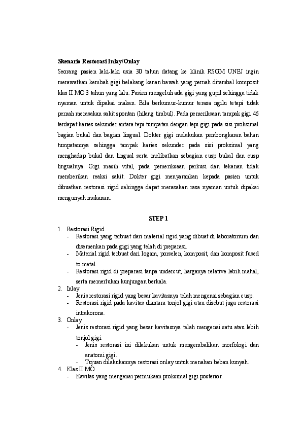 (DOC) Skenario Restorasi Inlay/Onlay