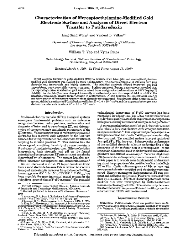 (PDF) Characterization of Mercaptoethylamine-Modified Gold Electrode ...
