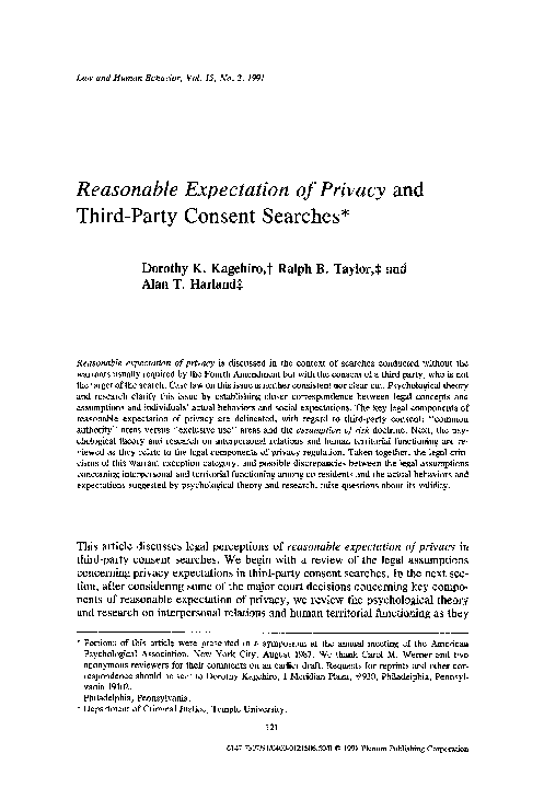 (PDF) Reasonable expectation of privacy and third-party consent searches