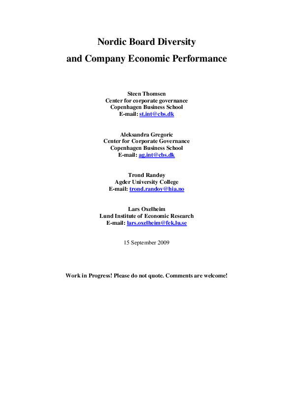 (PDF) Nordic Board Diversity and Company Economic Performance