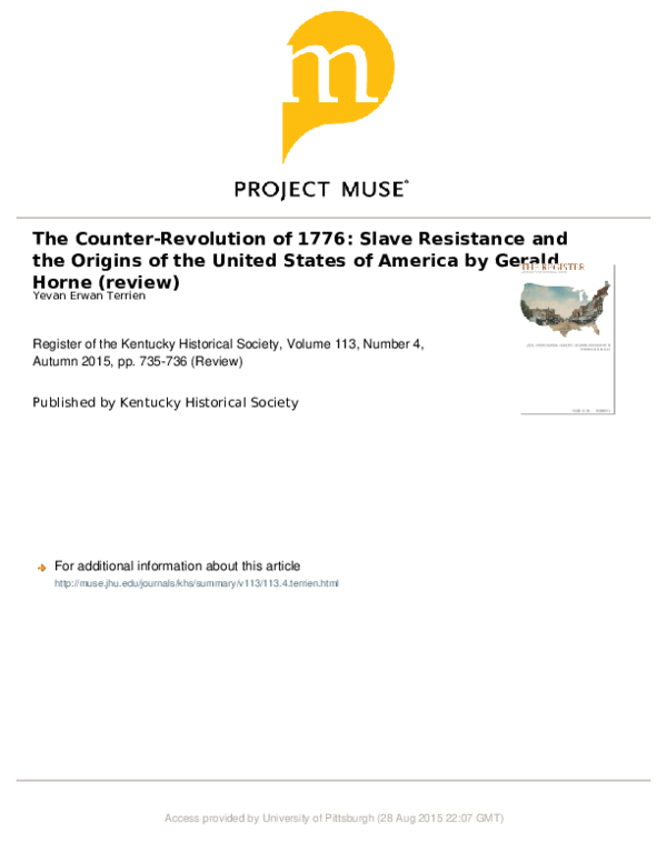 (PDF) Review of The Counter-Revolution of 1776: Slave Resistance and ...