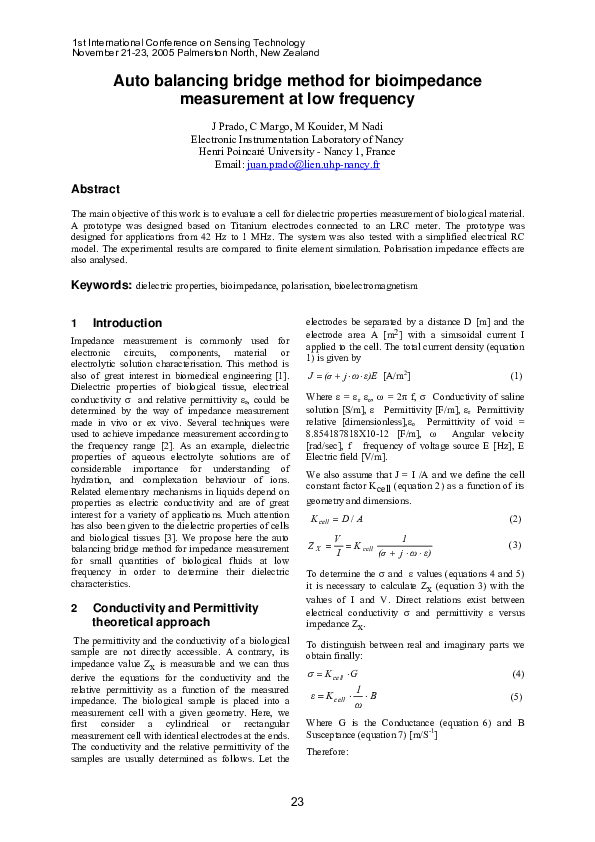 (PDF) Auto balancing bridge method for bioimpedance measurement at low frequency