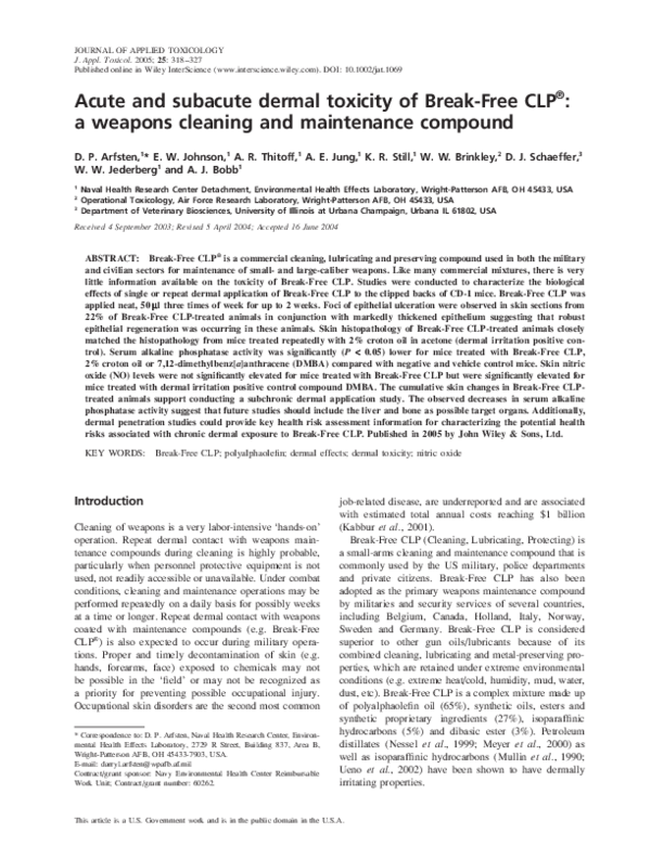 (PDF) Acute and subacute dermal toxicity of Break-Free CLP®: a weapons ...
