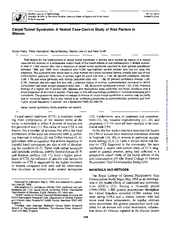 (PDF) Carpal Tunnel Syndrome: A Nested Case-Control Study of Risk ...