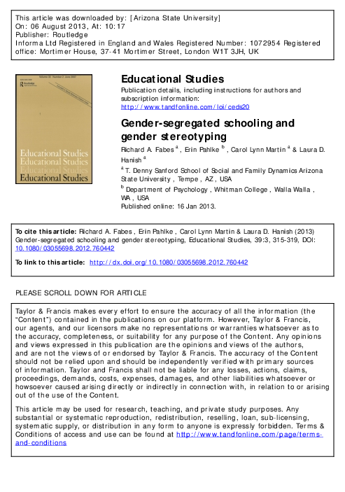 Pdf Gender Segregated Schooling And Gender Stereotyping Laura