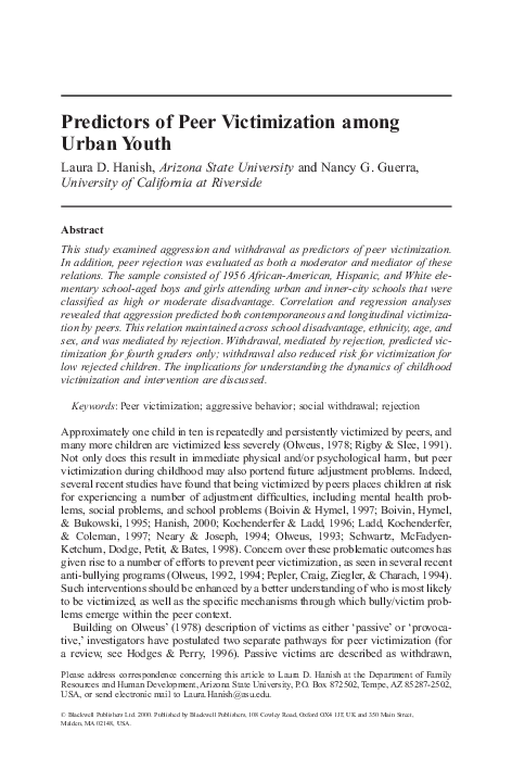 (PDF) Predictors of Peer Victimization among Urban Youth