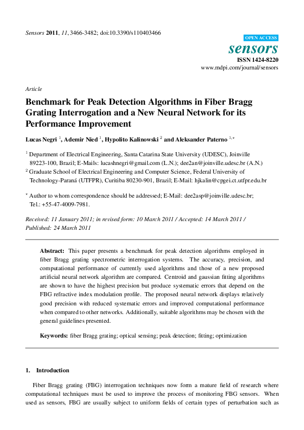 Pdf Benchmark For Peak Detection Algorithms In Fiber Bragg Grating Interrogation And A New