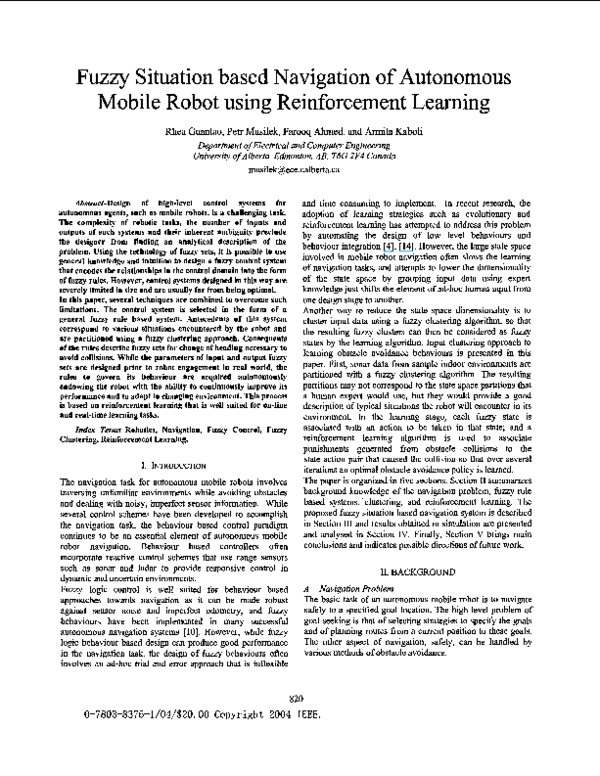 Pdf Fuzzy Situation Based Navigation Of Autonomous Mobile Robot Using Reinforcement Learning