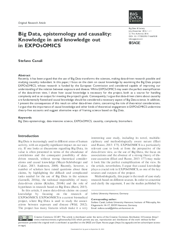 (PDF) Big Data, epistemology and causality: Knowledge in and knowledge ...