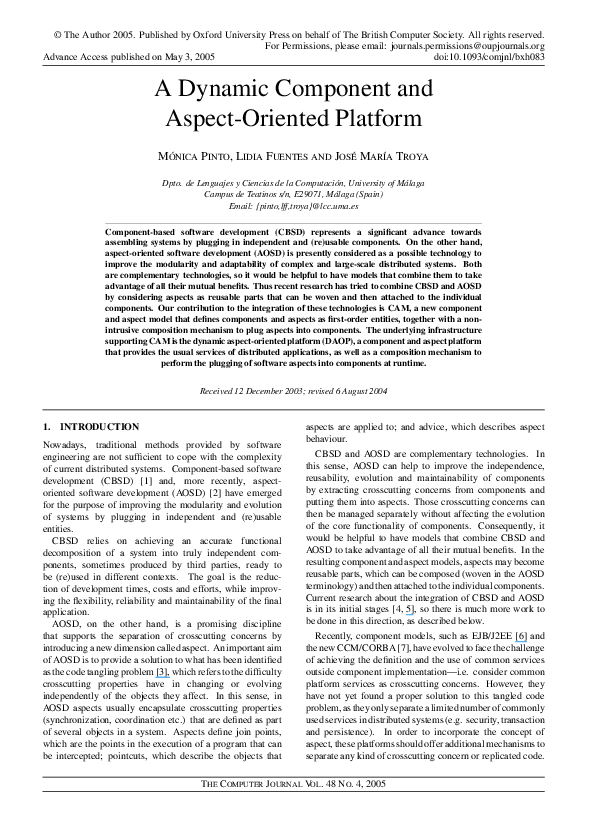 (PDF) A Dynamic Component and Aspect-Oriented Platform