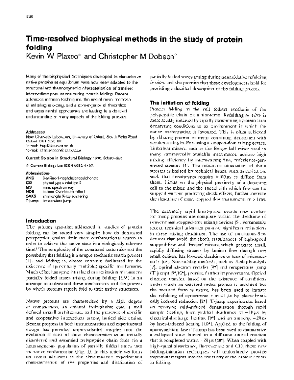 (PDF) Time-resolved biophysical methods in the study of protein folding