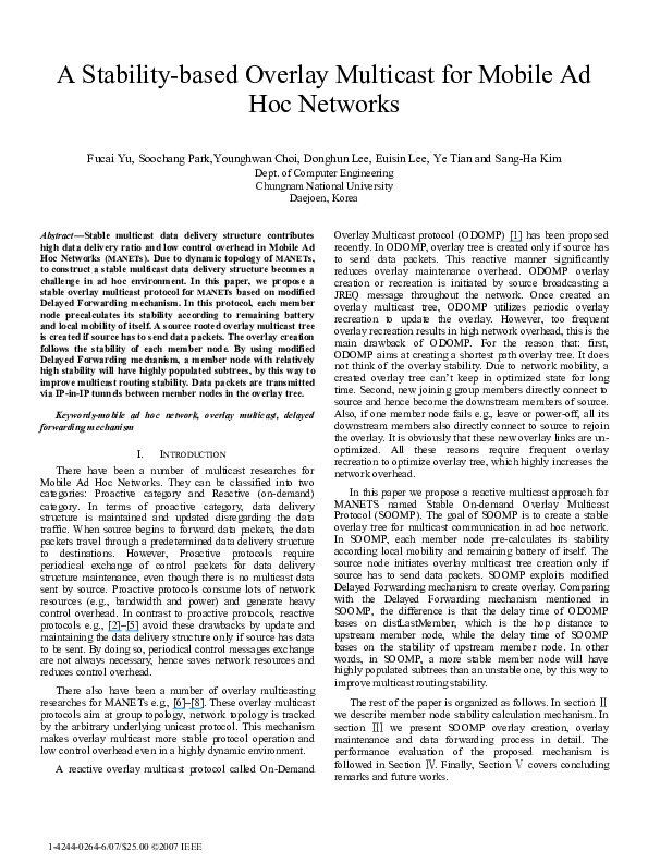 (PDF) A Stability-Based Overlay Multicast for Mobile Ad Hoc Networks