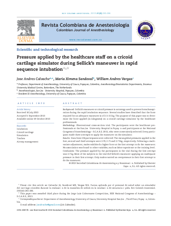 (PDF) Pressure applied by the healthcare staff on a cricoid cartilage ...
