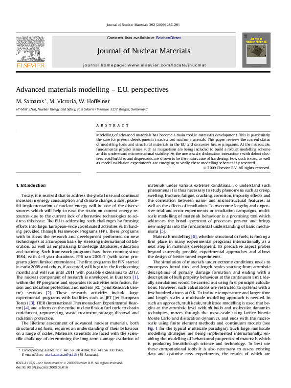 (PDF) Advanced materials modelling – E.U. perspectives