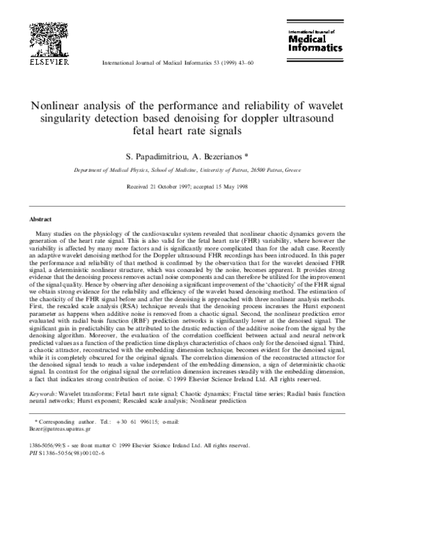 Pdf Nonlinear Analysis Of The Performance And Reliability Of Wavelet Singularity Detection